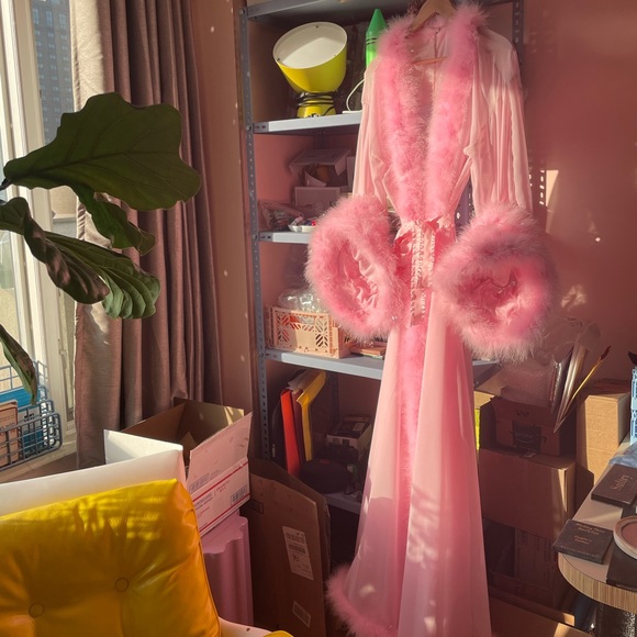 Jackets & Coats | Marabou Barbie Pink Fur Trim Robe Coat | Poshmark